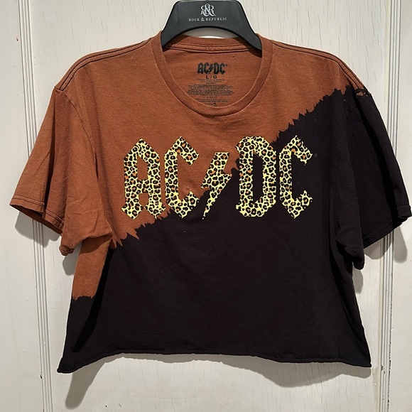 AC/DC | Tops | Acdc Cropped Womens Leopard Print Logo Large Crop Top Tshirt | Poshmark
